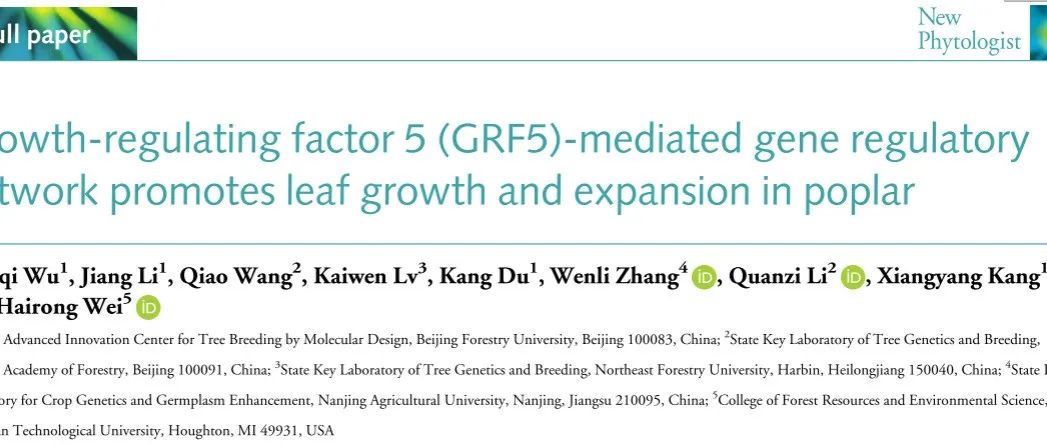 文献分享 | 生长调节因子5(GRF5)介导的基因调控网络促进杨树叶片生长发育 - Book学术